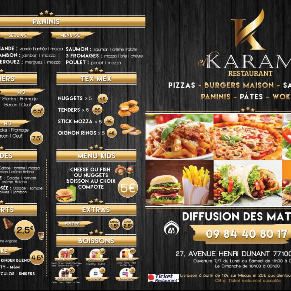Menu at El Karam cafe, Meaux