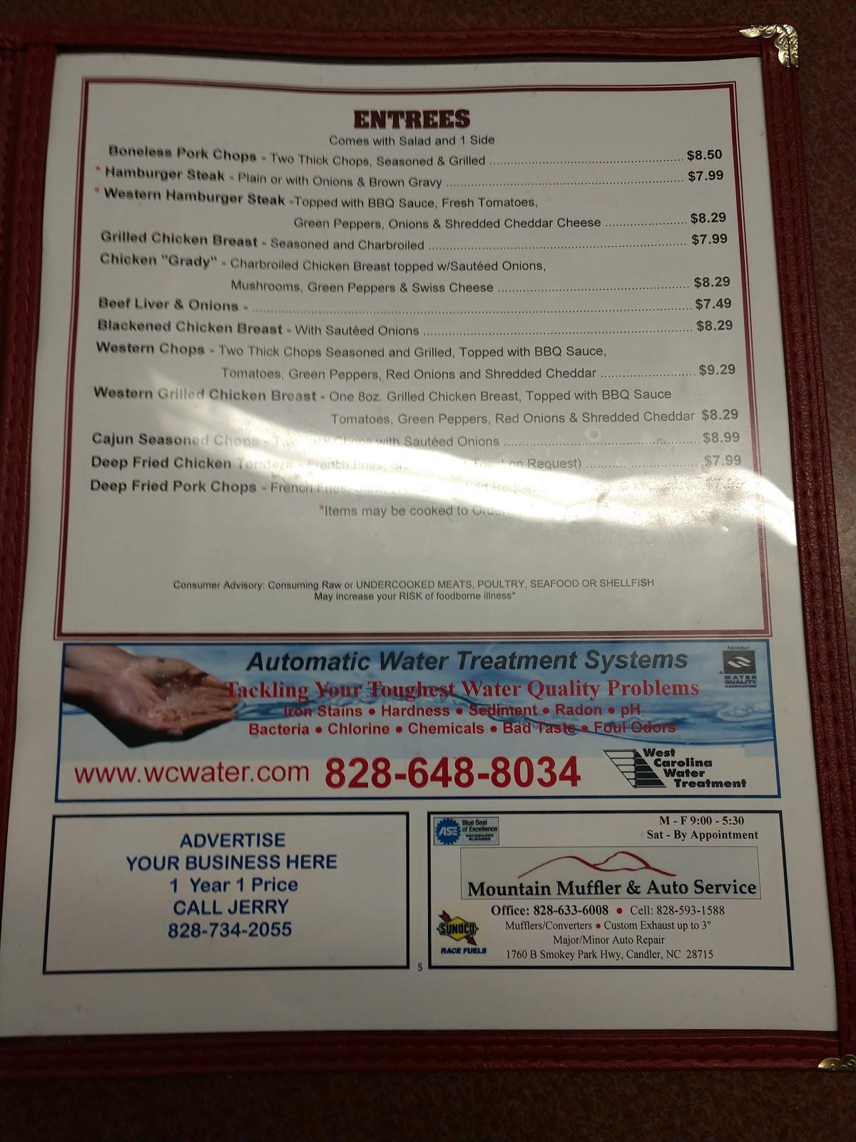 Menu at Highway 151 Restaurant, Candler