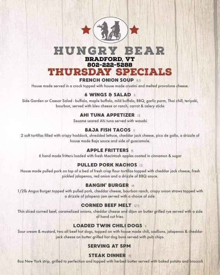 Menu at Hungry Bear Pub & Grill, Bradford