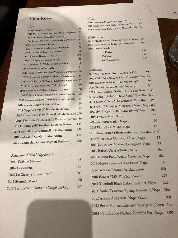 Menu at IL Lusso steakhouse, Tallahassee