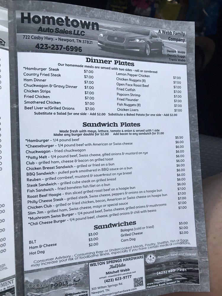 Menu at Janice's Diner restaurant, Cosby