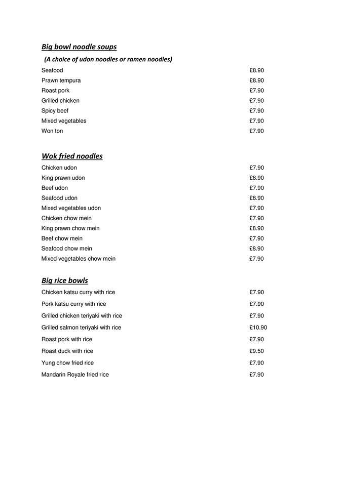 Menu at Mandarin Royale restaurant, Holyhead
