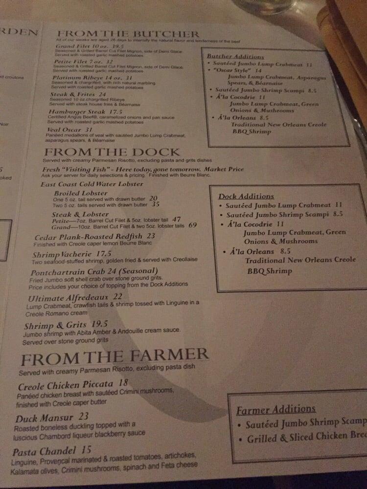 Menu at Mansurs on the Boulevard restaurant, Baton Rouge