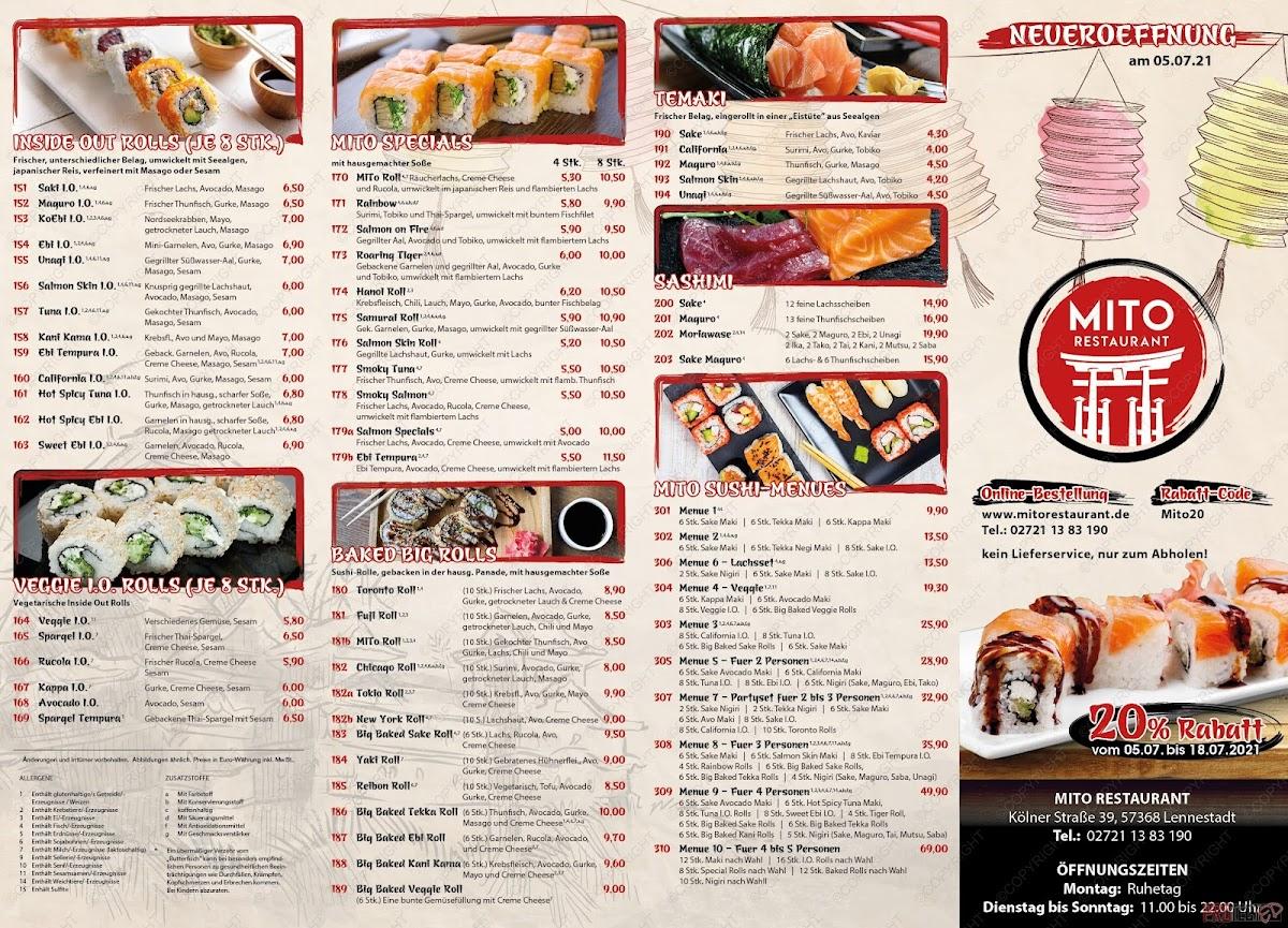 Speisekarte von Mito Restaurant, Lennestadt