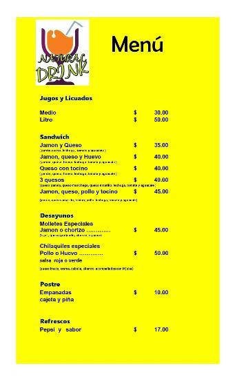 Menu at NATURAL DRINK restaurant, Ciudad Apodaca