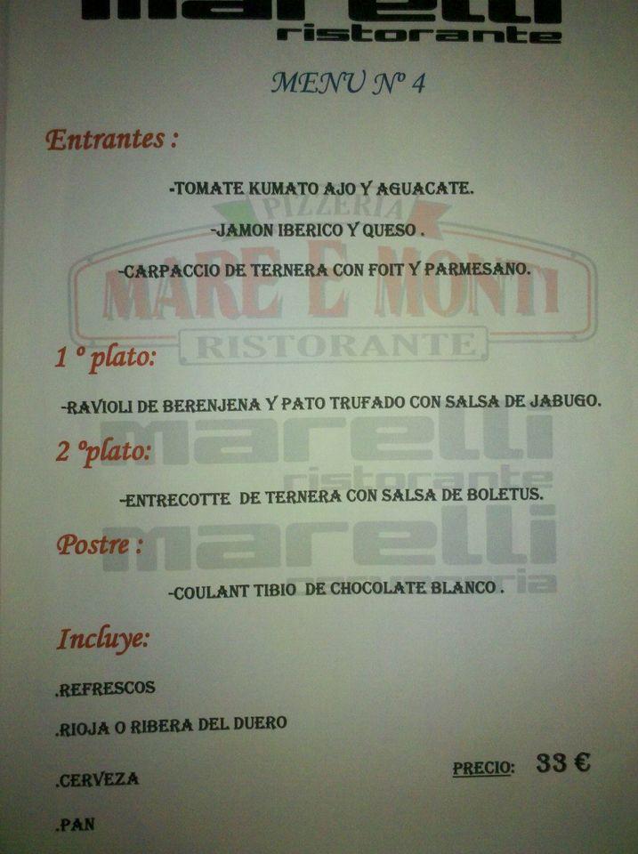 Carta de Restaurante Marelli, Motril, C. Río Guadiana