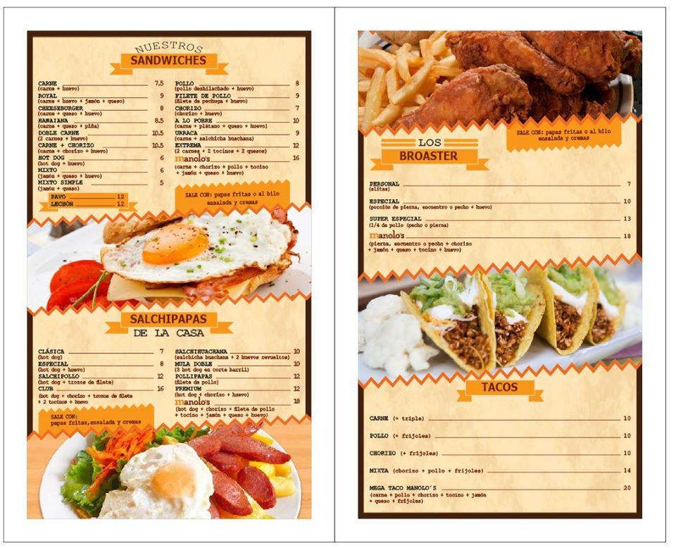 Menu at Manolos restaurant, Lurin