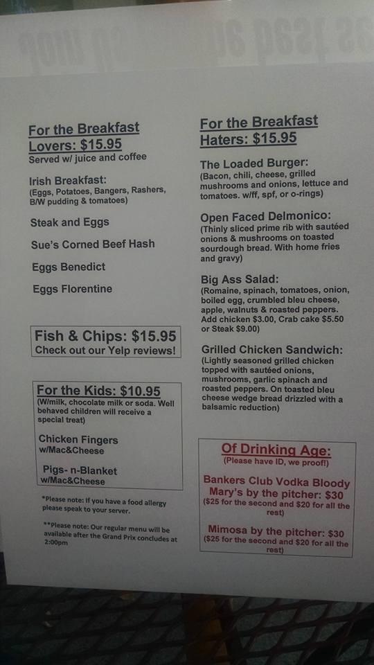 Menu at Sue's Sunset House pub & bar, Peekskill
