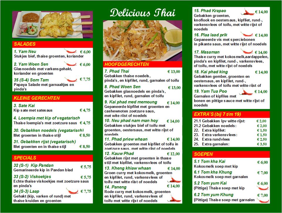 Menu at Delicious-Thai, Roermond