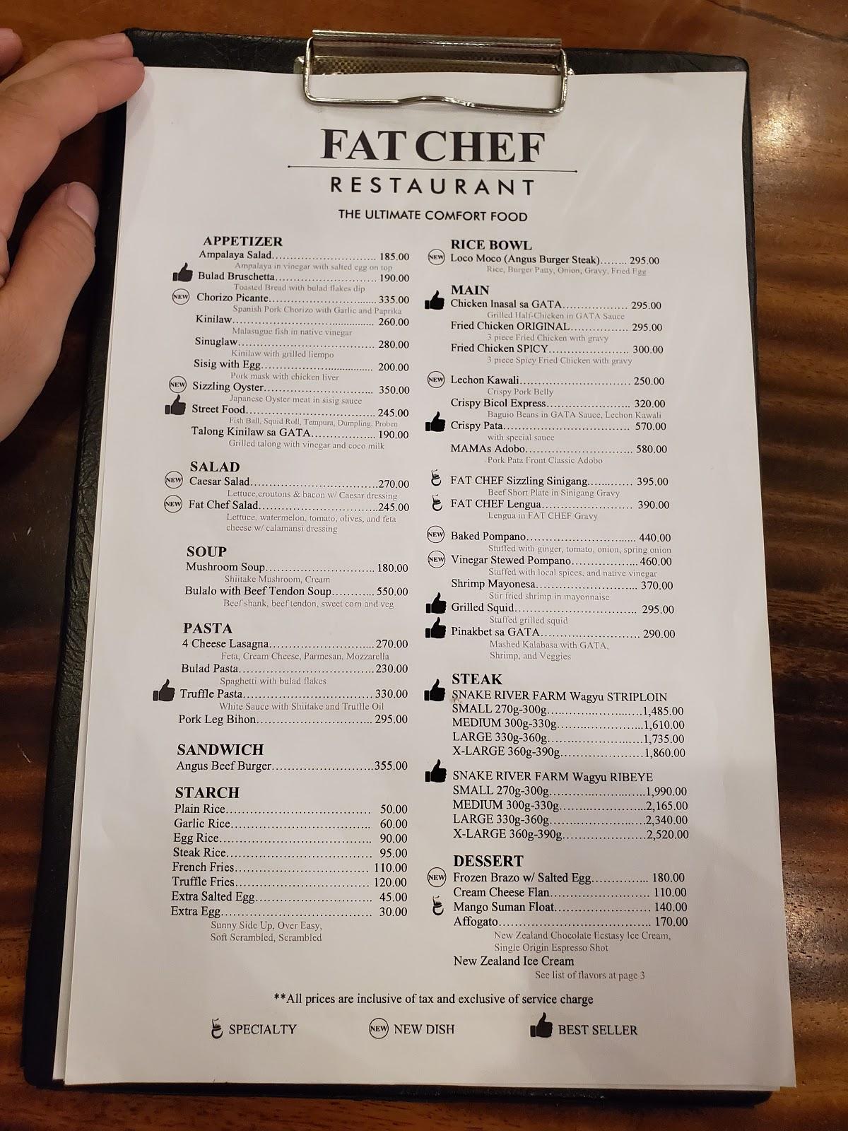 Menu at Fat Chef Restaurant, Cagayan de Oro