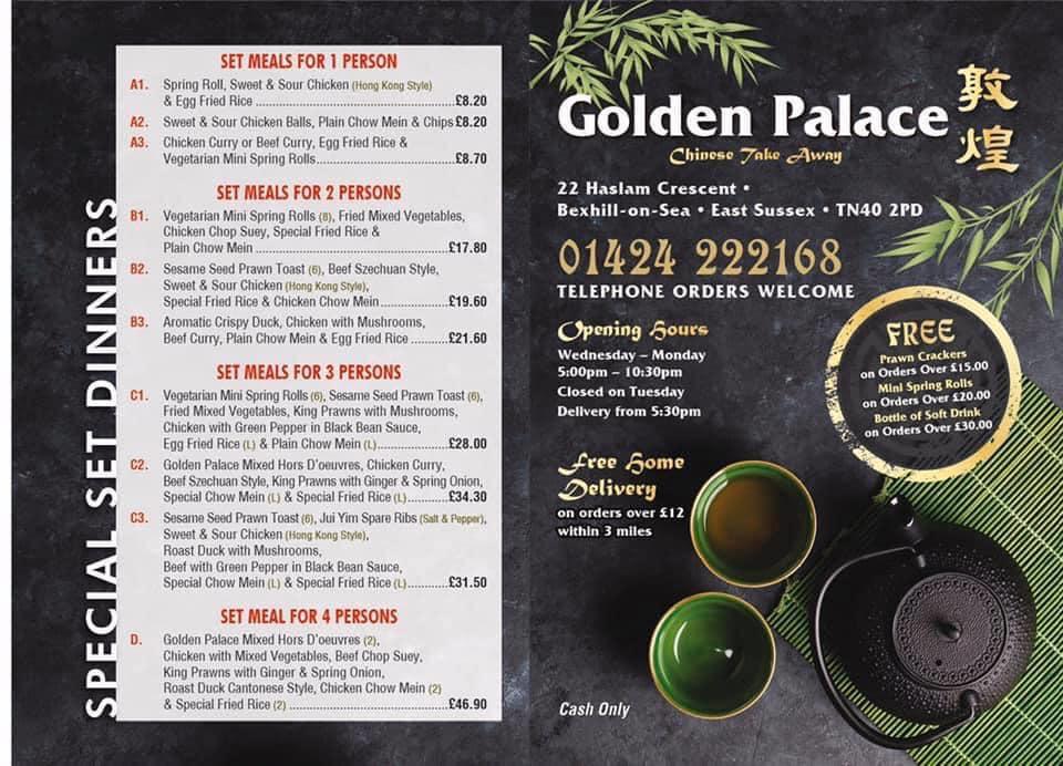 Menu at Golden Palace Chinese Food Center restaurant, Bexhill
