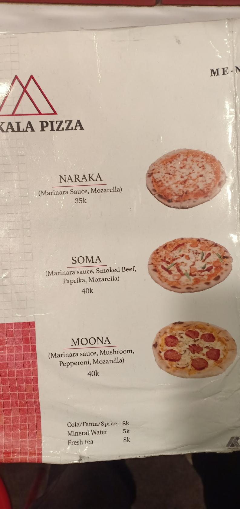 Menu at Nakala Pizza restaurant, Semarang