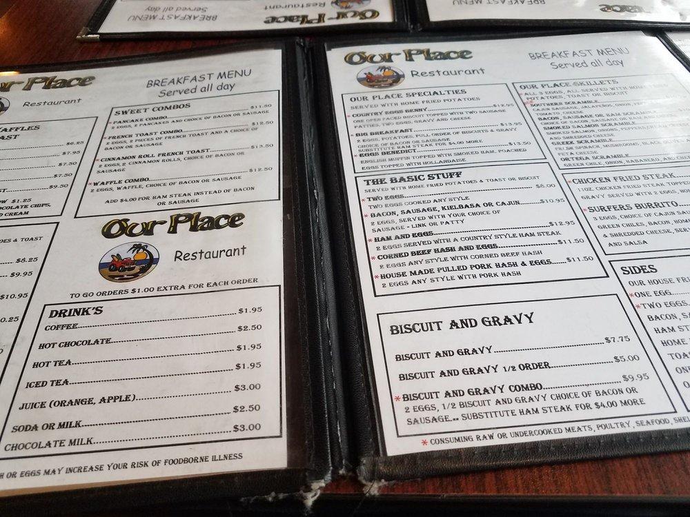 Menu at Our Place Restaurant, Ocean Shores