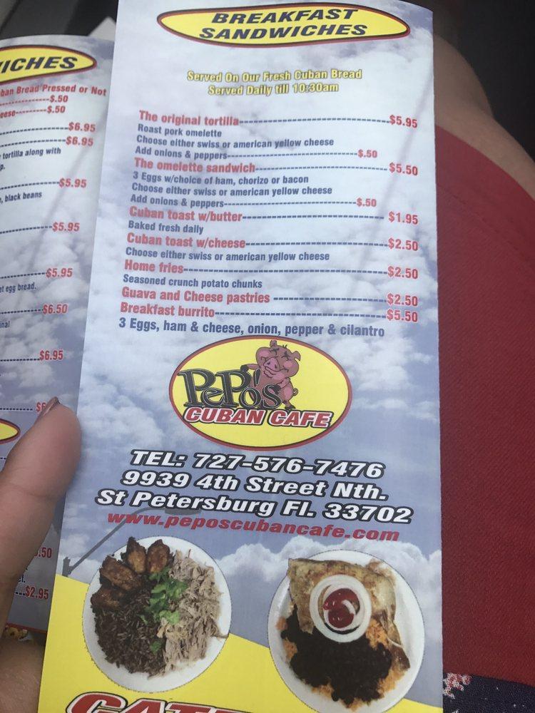 Carta de Pepo's Cuban Cafe, San Petersburgo