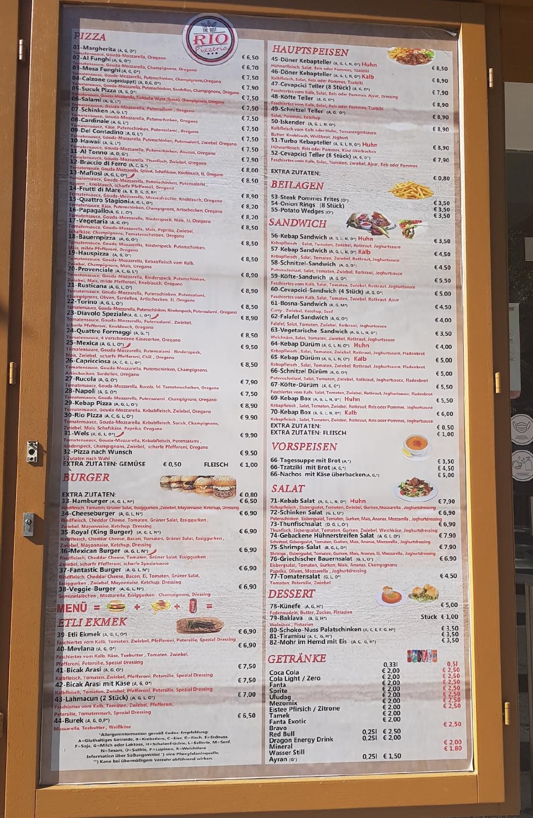 Menu at Pizzeria Rio, Wels