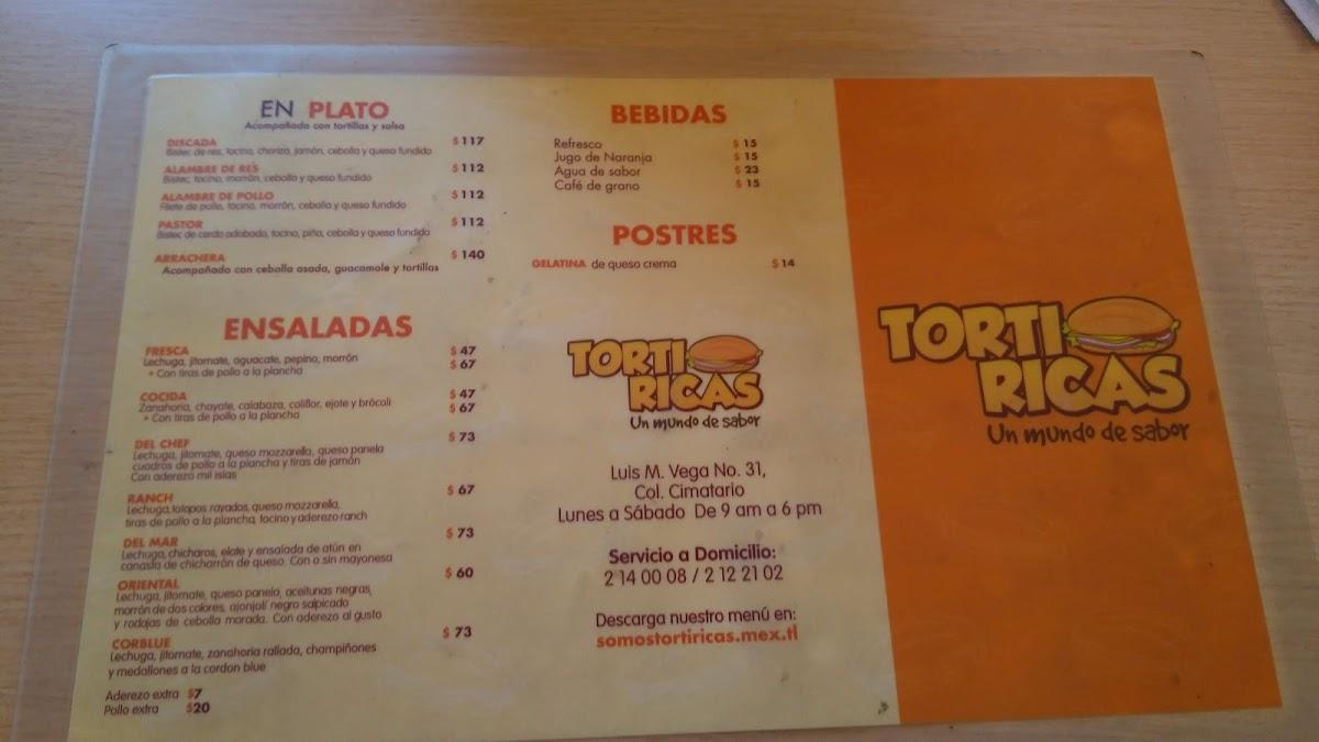 Carta del restaurante Torti-Ricas, Santiago del Querétaro, Calle Luis M ...