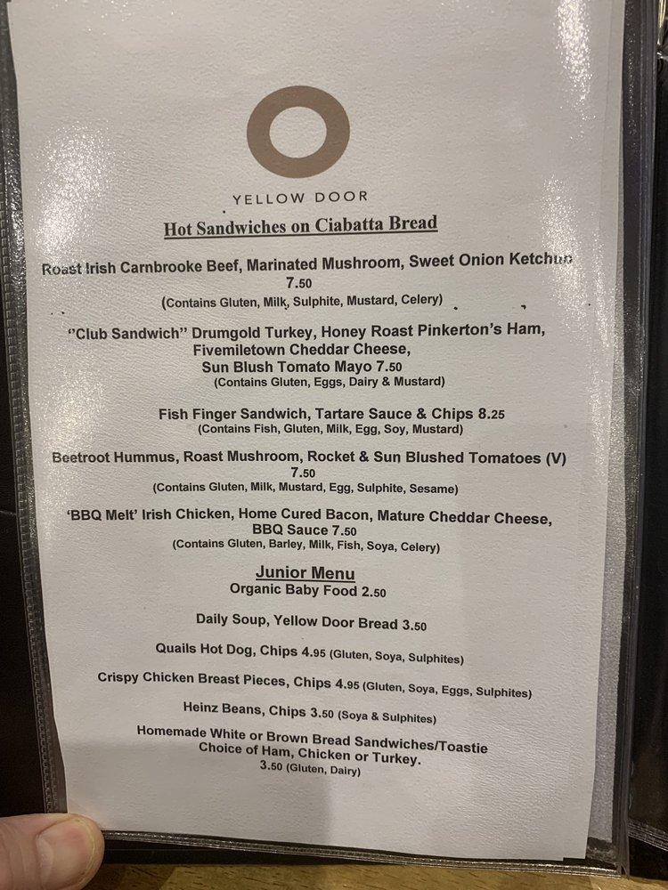 Menu at Yellow Door Deli cafe, Portadown