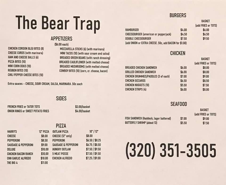 Menu at Bear Trap pub & bar, Sauk Centre
