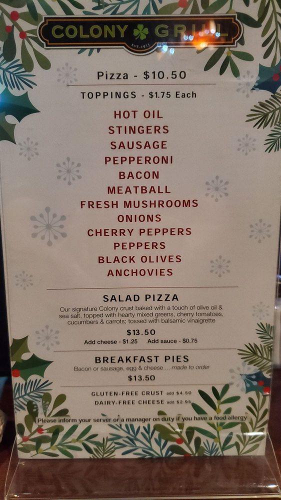 Menu at Colony Grill - Tampa Midtown pizzeria, Tampa