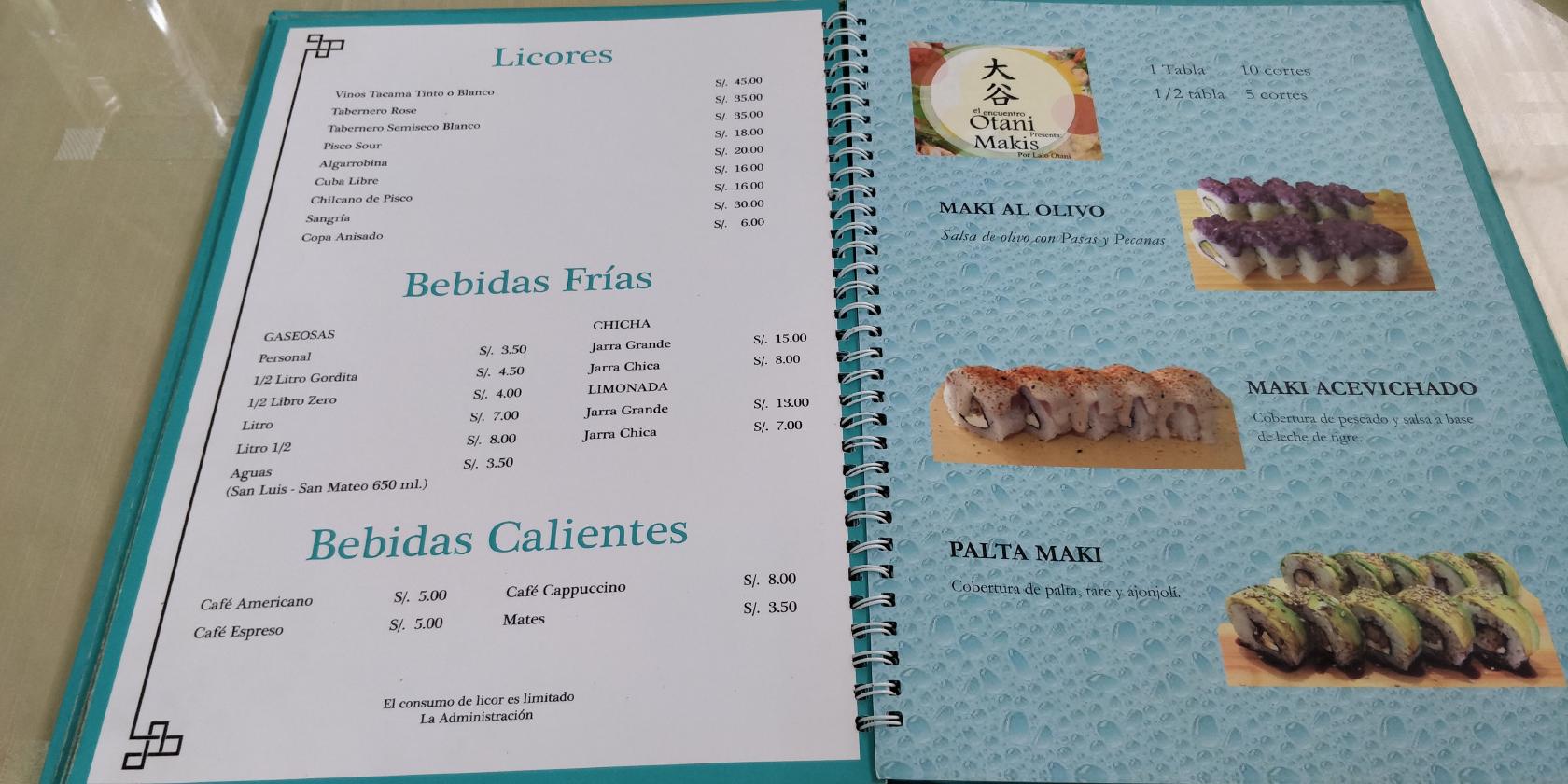 Menu at El Encuentro Otani restaurant, Chorrillos