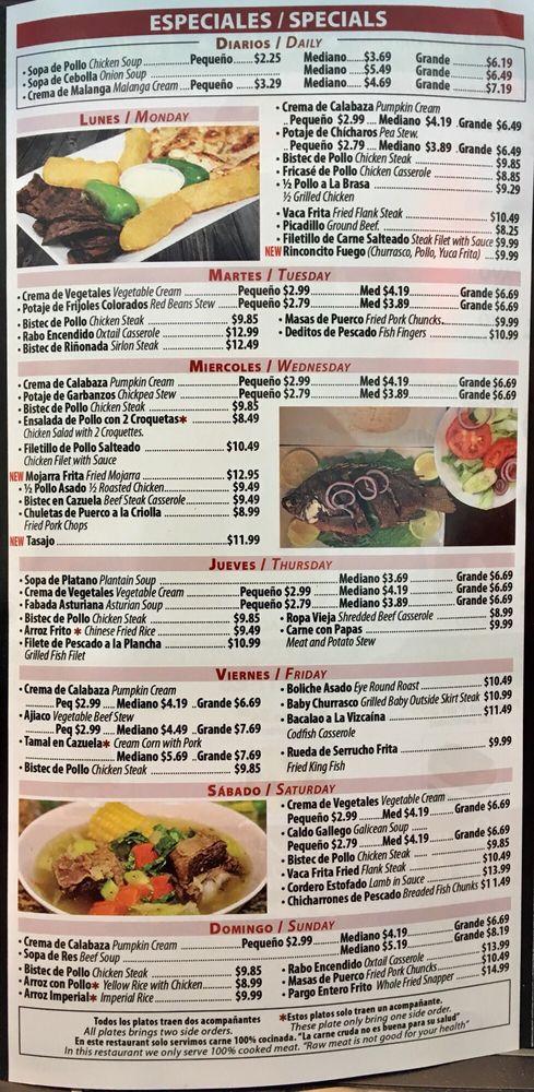 Menu at El Rinconcito Latino SW 42nd St restaurant, Tamiami, SW 42nd St