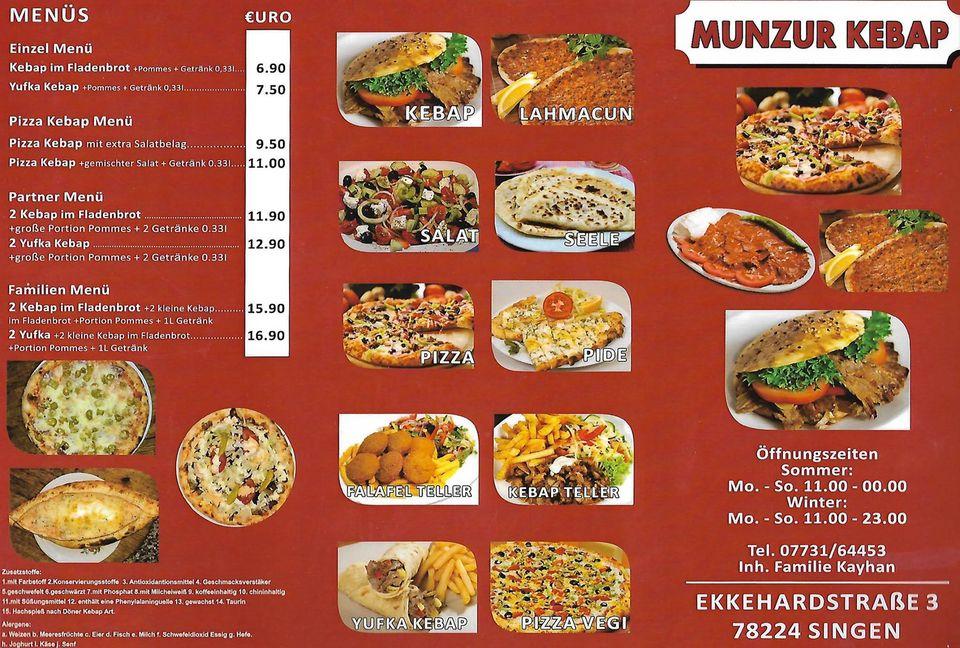 Menu at Munzur Kebap restaurant, Singen