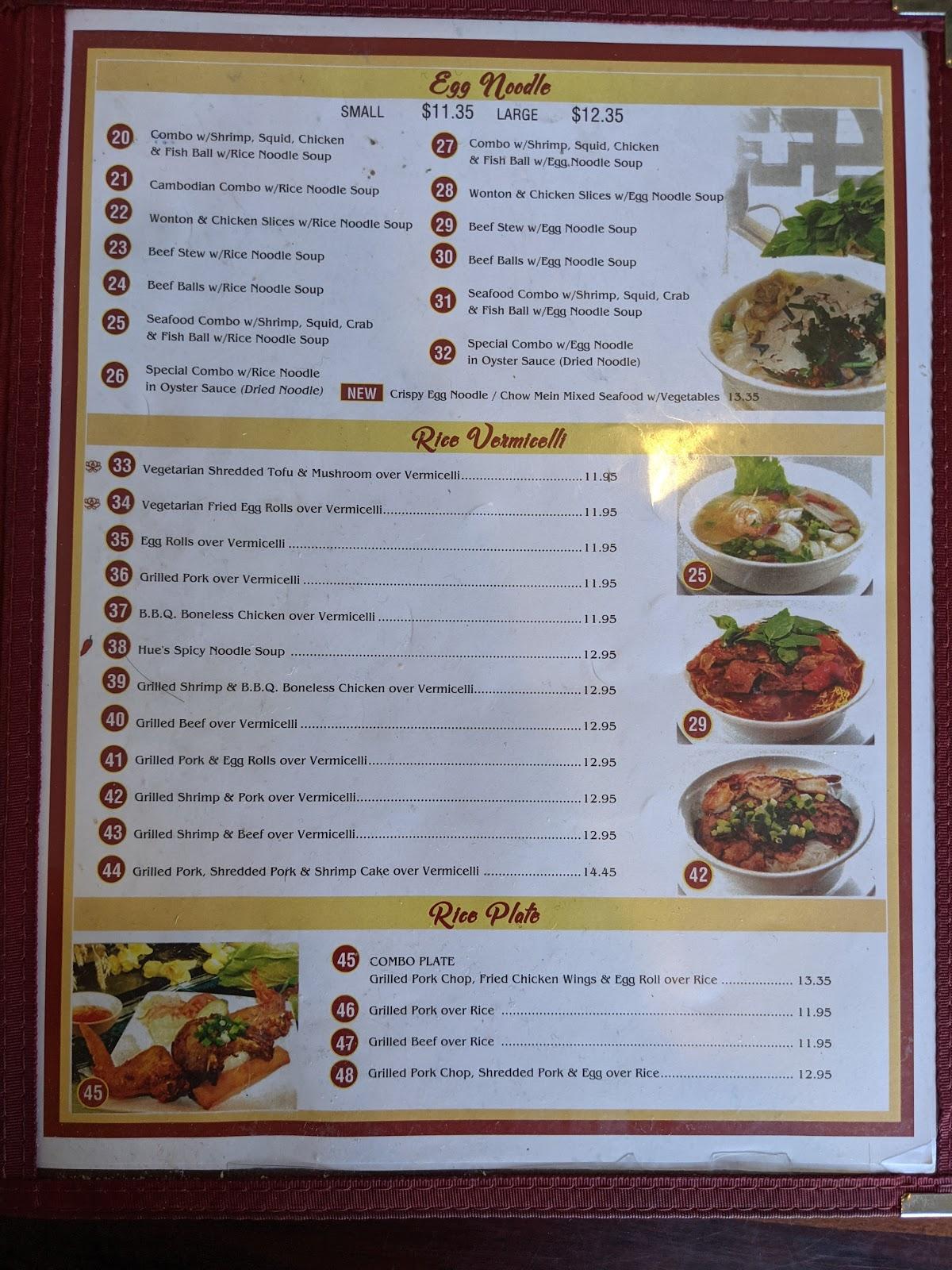 Menu at Pho New Saigon restaurant, Foster City