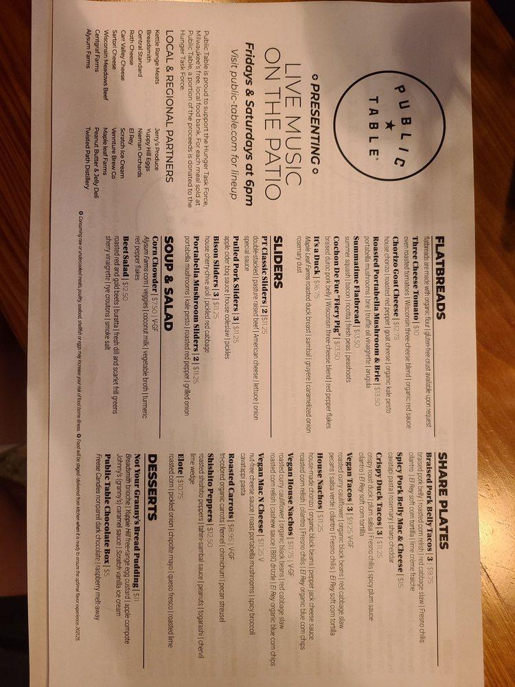 Carta de Public Table, West Allis, W National Ave