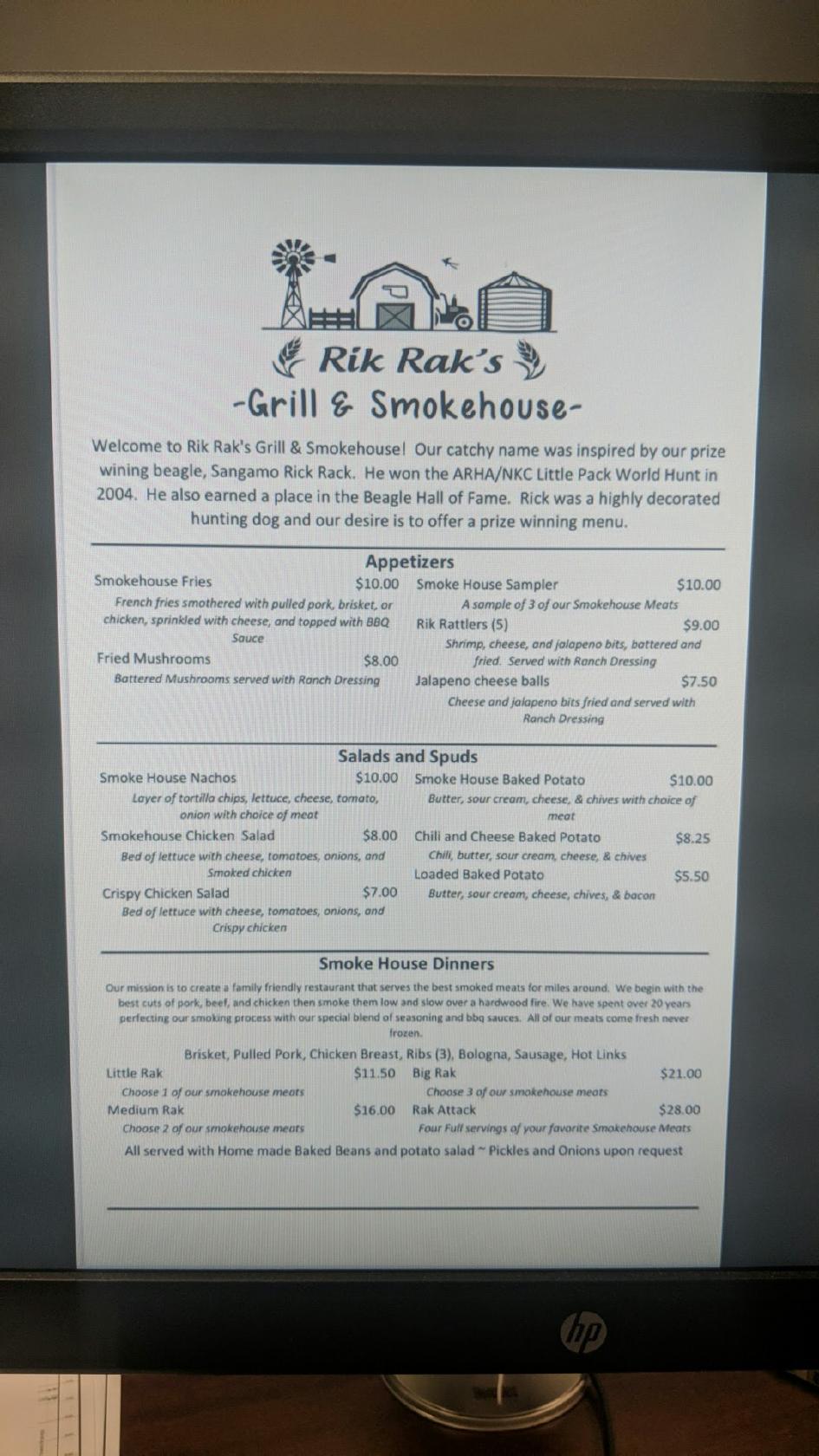Menu at Rik Rak's Grill & Smokehouse restaurant, Mannford