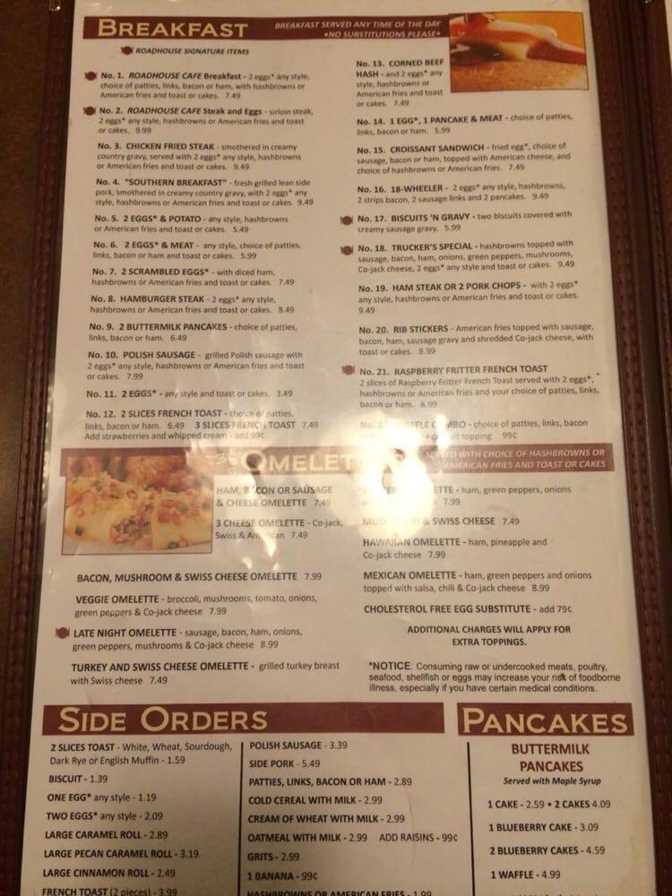 Menu at Roadhouse Cafe, Grand Forks