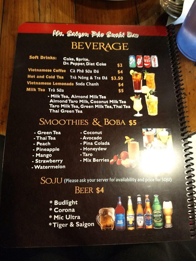 Menu at Ms. Saigon Pho and Grill restaurant, Keller