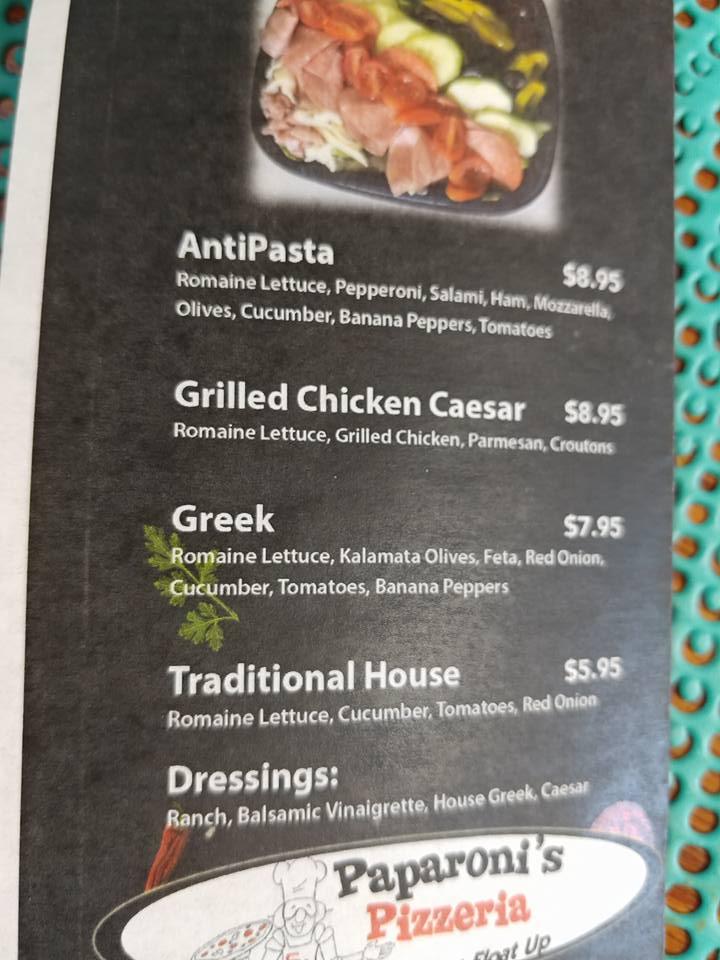 Menu at Sports Adventure/Paparoni's Pizzeria, USA, 80 Long Point Rd