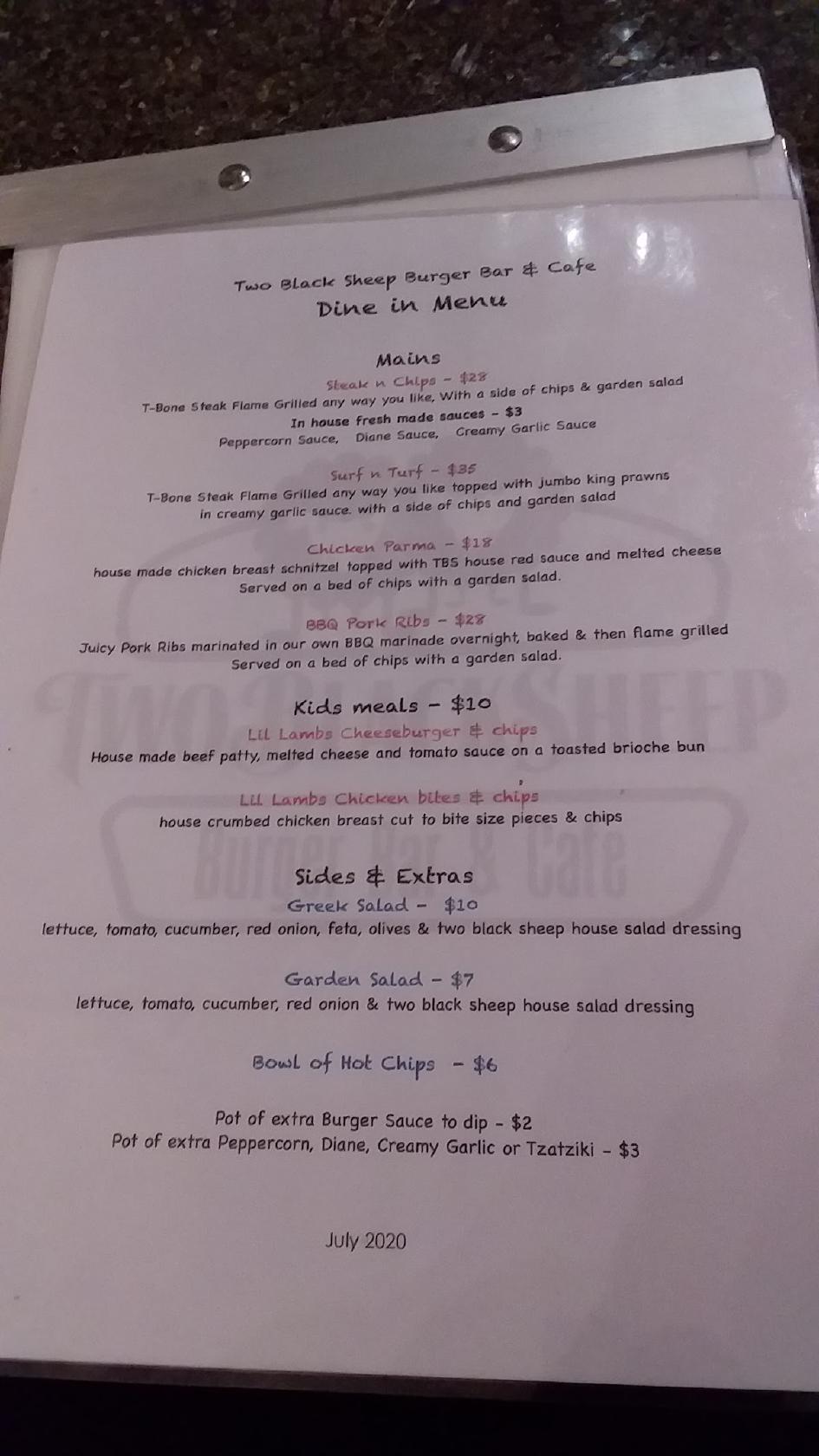 Menu at Two Black Sheep General Store, Kendenup