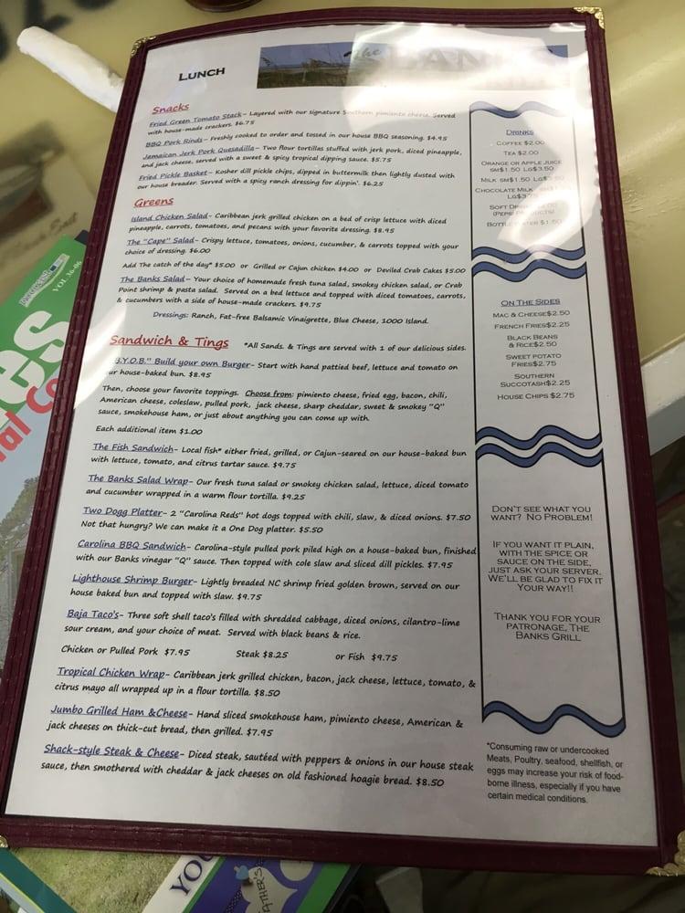 Menu at The Banks Grill cafe, Morehead City