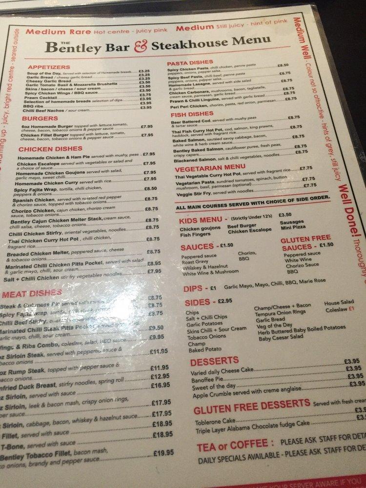 Menu at The Bentley Bar, Londonderry, County