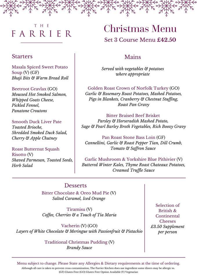 Menu at The Farrier restaurant, Scarborough
