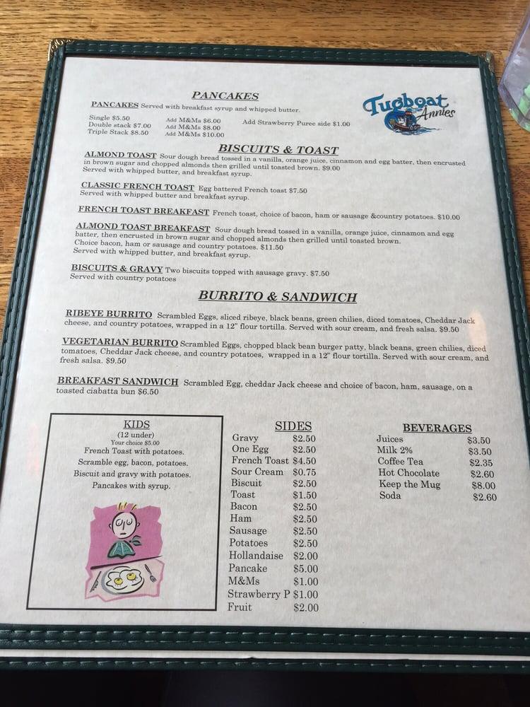 Menu at Tugboat Annie's pub & bar, Olympia