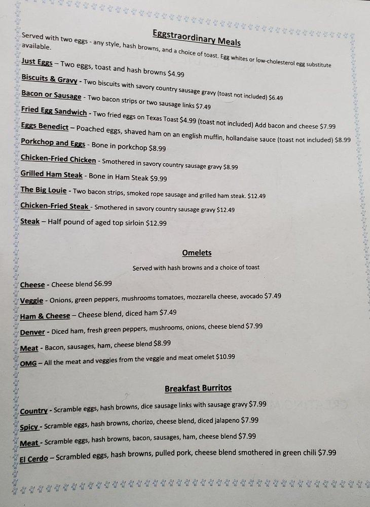 Menu at Uncle Louie's Diner restaurant, Sturgis