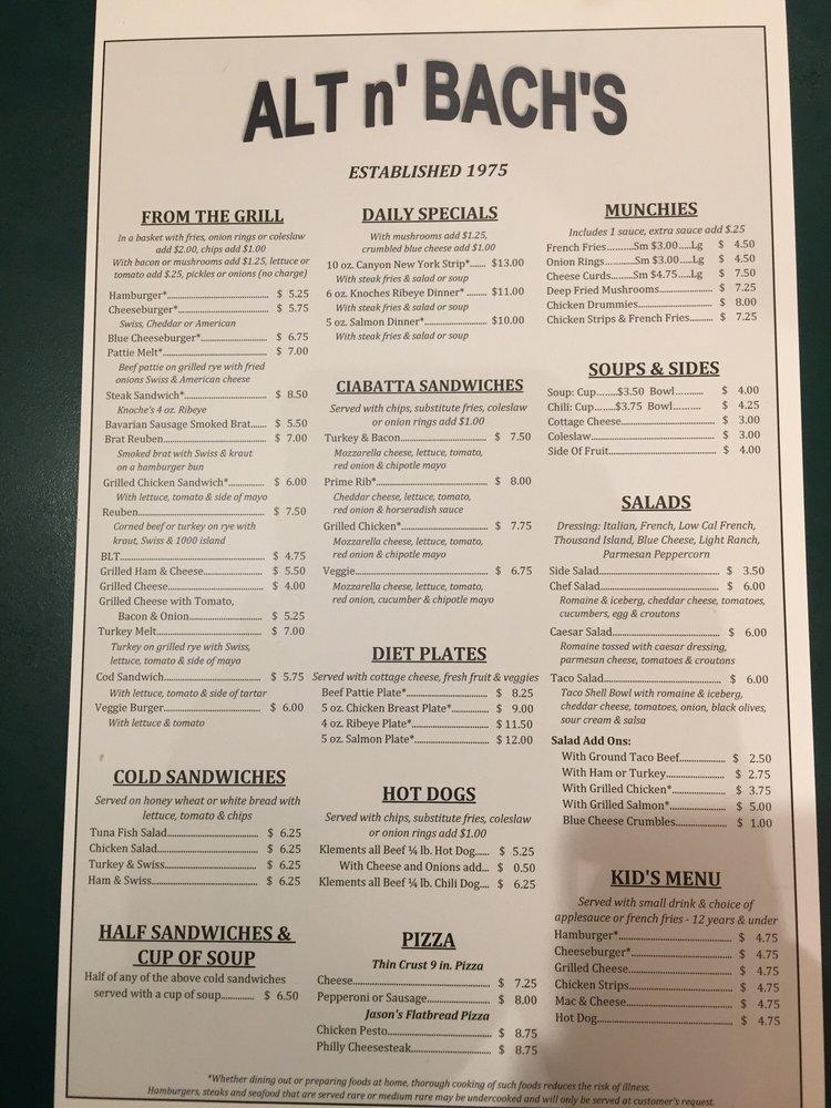 Menu at Alt n Bachs pub & bar, Madison