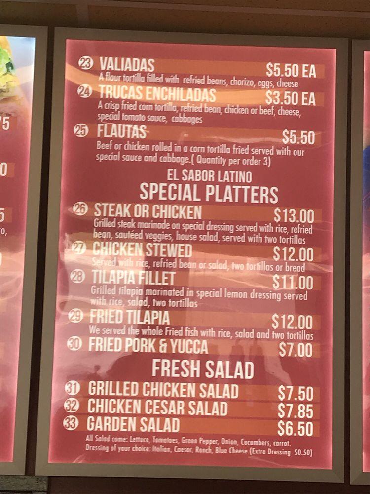 Menu at El Sabor Latino Bakery, Wheaton-Glenmont