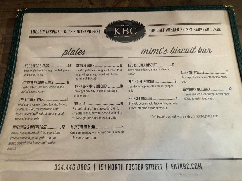 Carta del café KBC, Dothan, 151 N Foster St