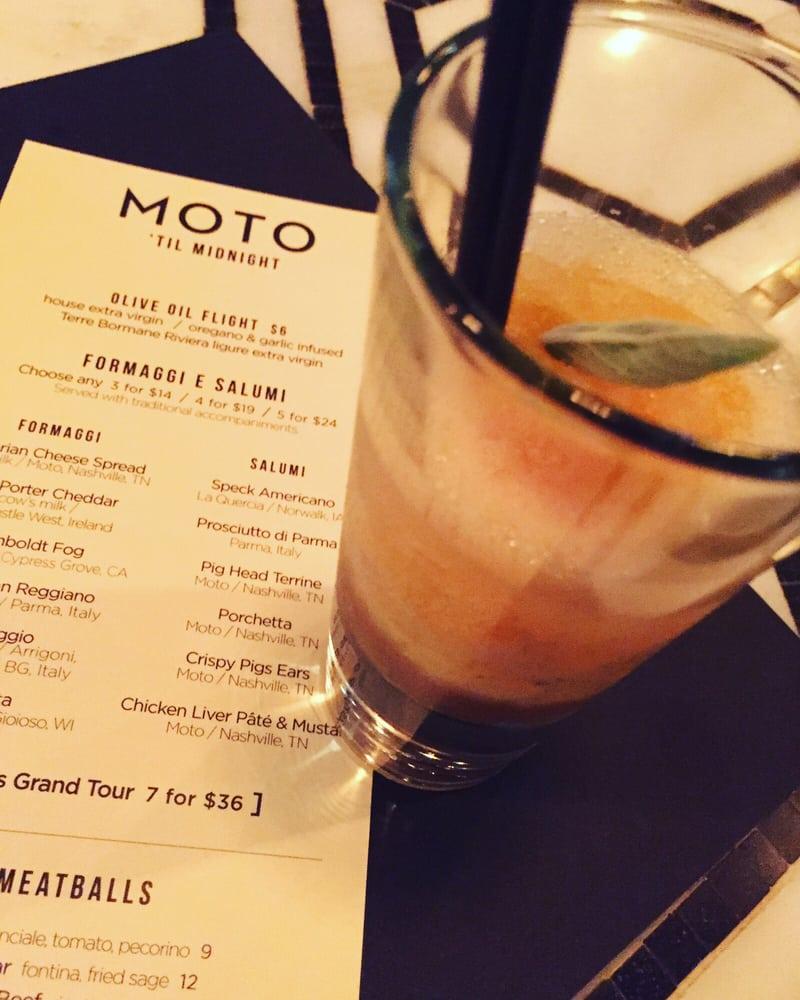 Menu at Moto restaurant, Nashville