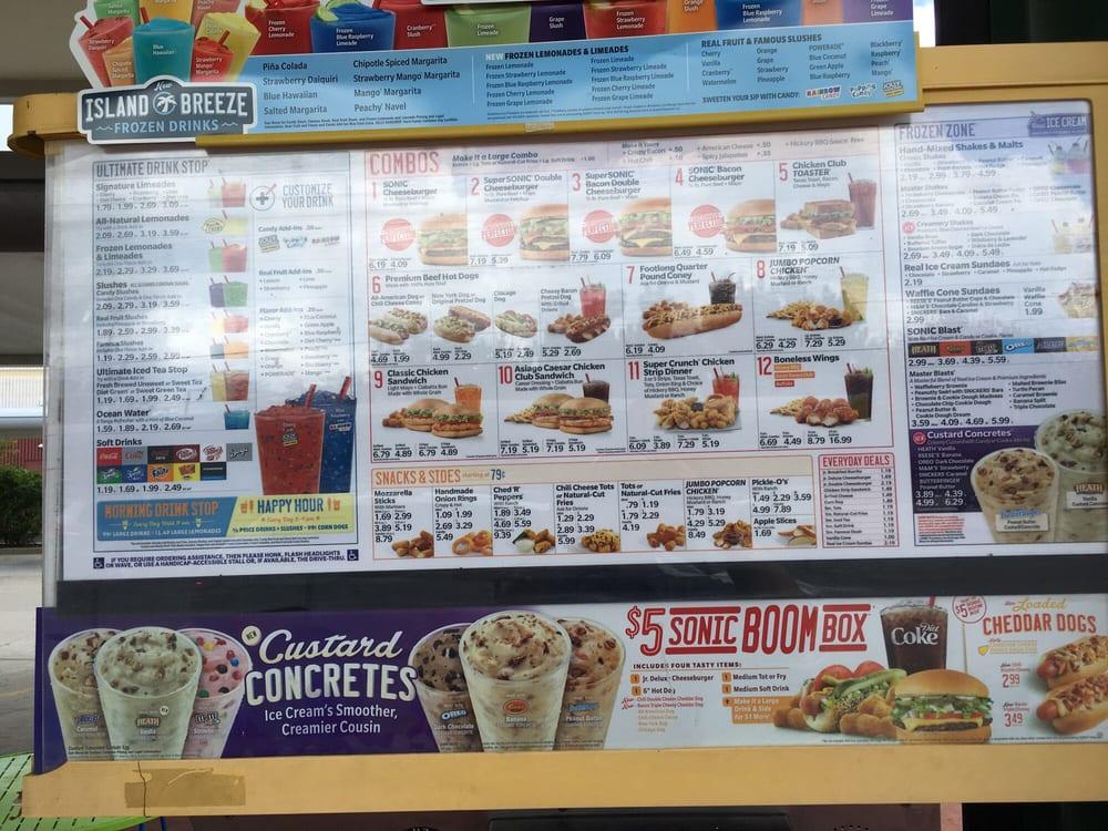 Menu at Sonic Drive-In fast food, Cincinnati, Eastgate Blvd