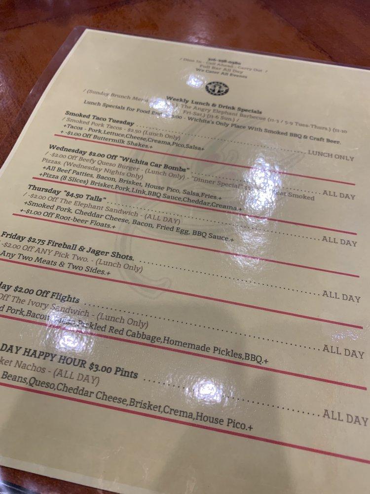 Menu at The Angry Elephant pub & bar, Wichita, 756 N Tyler Rd