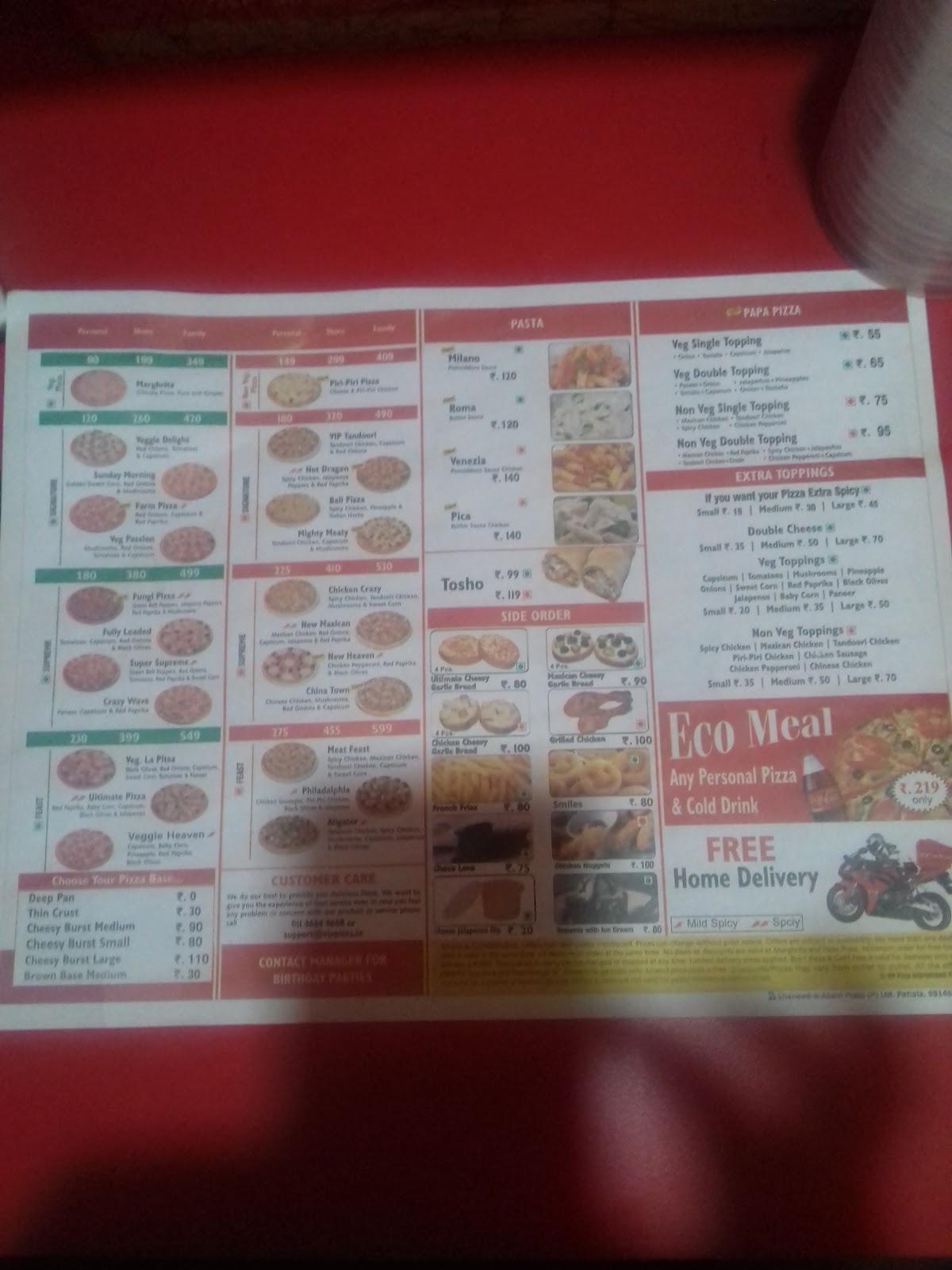 Menu at vip pizza, Nabha, 95G6+8WM