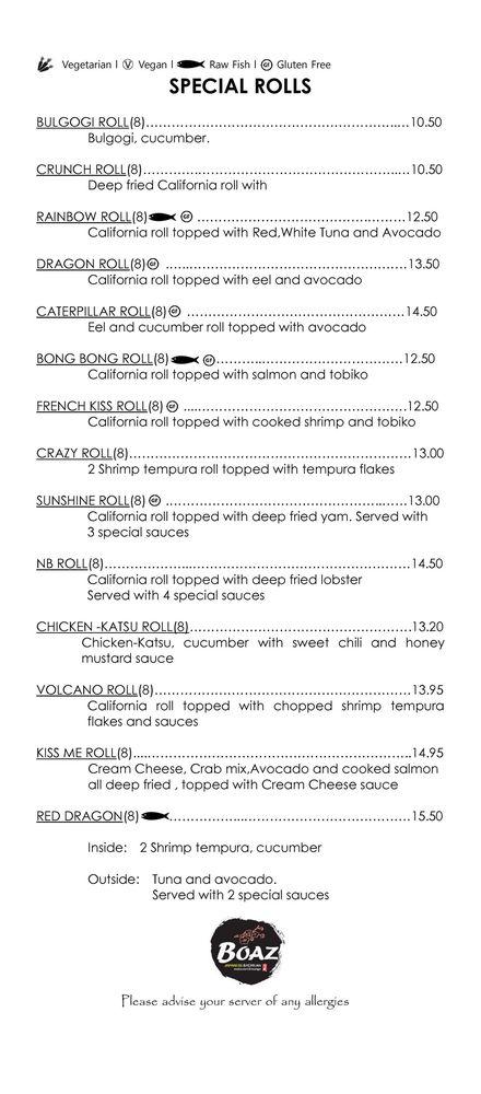 Menu at Boaz Restaurant, Rothesay