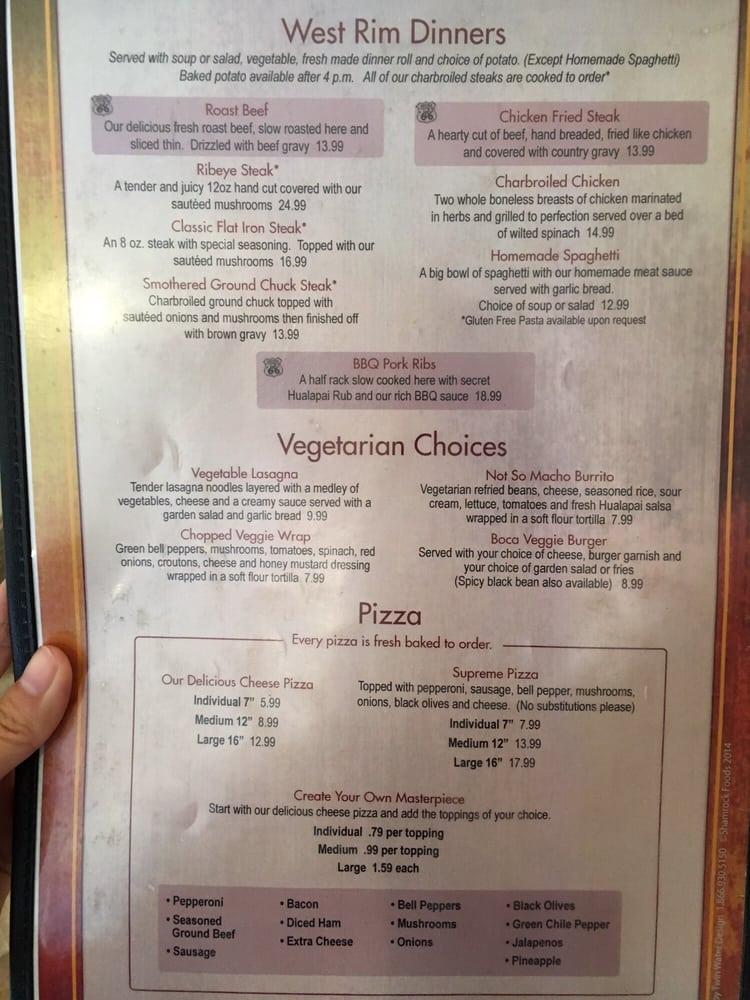 Menu at Diamond Creek Restaurant, Peach Springs