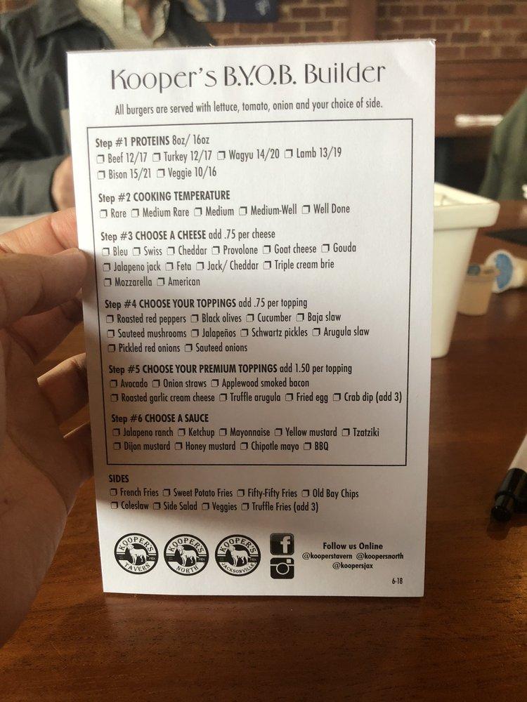 Menu at Kooper's Tavern Jacksonville pub & bar, Fallston