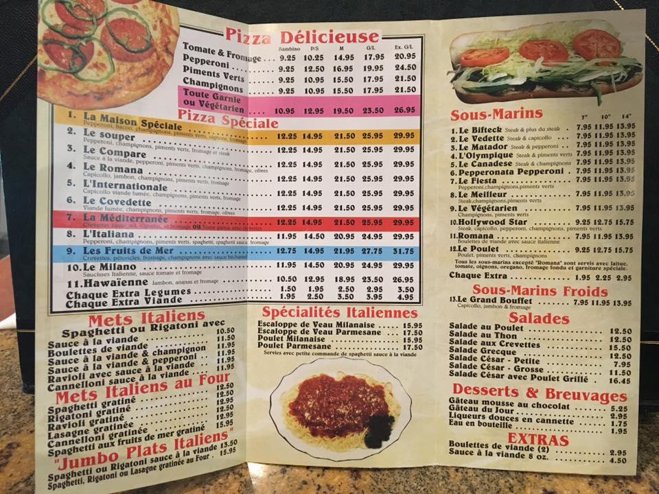 Menu at Pizzarata pizzeria, Laval