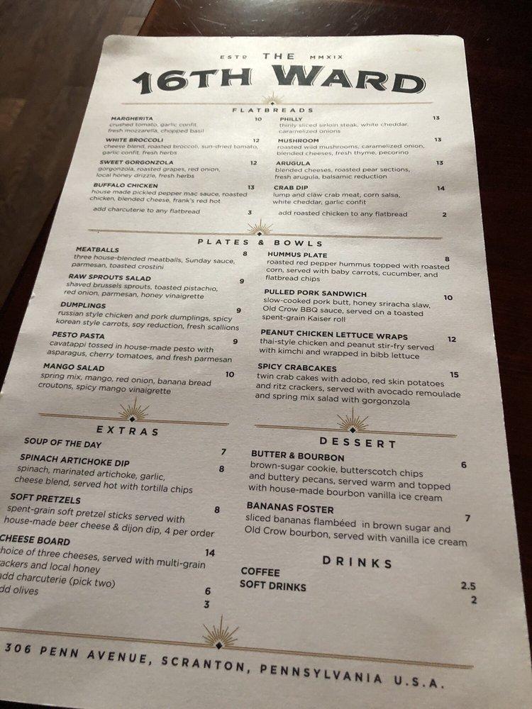 Menu at The 16th Ward pub & bar, Scranton